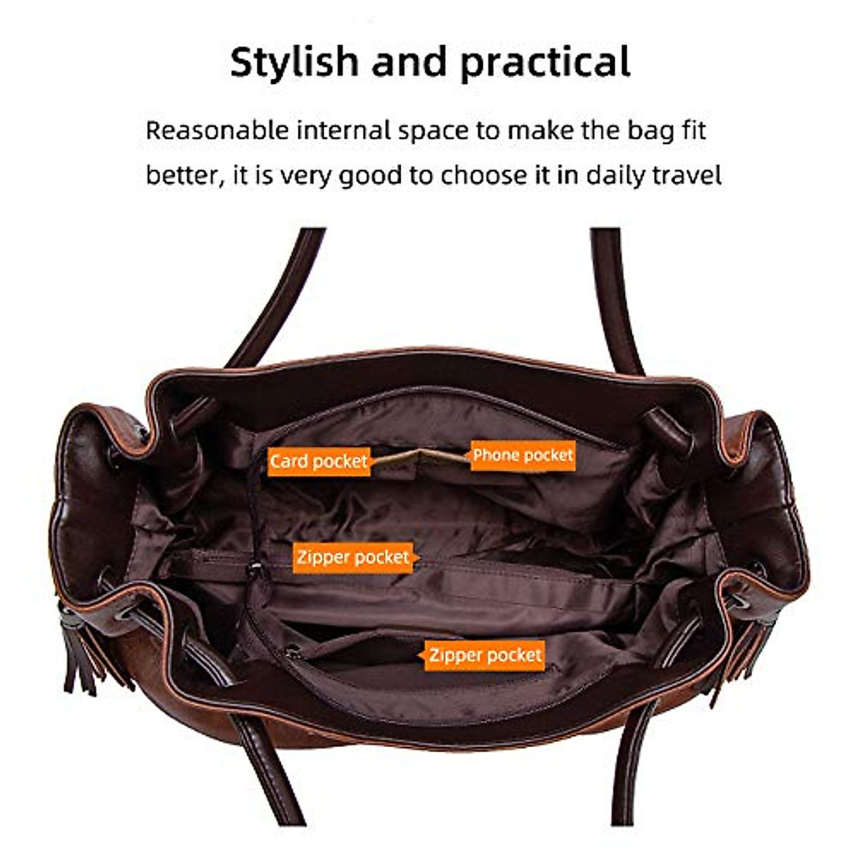 MINTEGRA Handbags for Women Hobo Shoulder Bags with Tassel Large Capacity Top Handle Bucket Bags