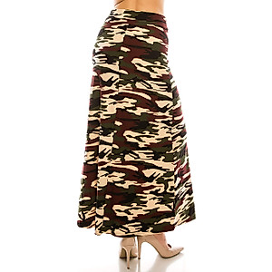 RENESEILLE Women's Long Maxi Skirt – Casual High Waist Fold Over Elastic Waistband Soft Flare Foldable Stretch Lounge Boho SKT810 C-16 PS