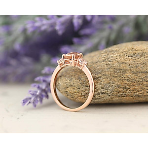 GNG 1 1/2 CTTW Natural Morganite and White Topaz 3 stone Ring In 10k Rose Gold (rose-gold, 7)