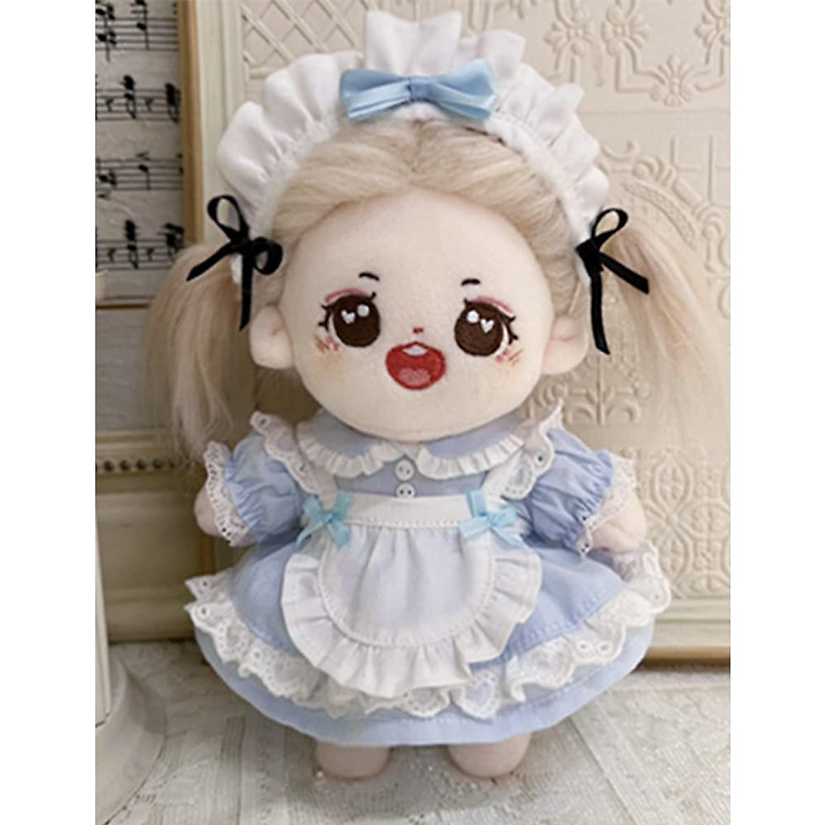niannyyhouse 15cm Plush Doll Clothes Maid Set Headdress Dress Apron Shorts 6in Doll Dress Up (Pink)