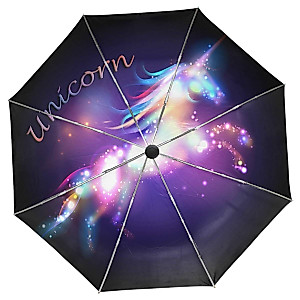 Wamika Galaxy Unicorn Umbrella Automatic Open Close Windproof Compact Anti-UV Travel Umbrella Lightweight Parasol Umbrellas Sun & Rain