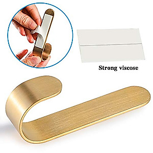 Picowe 4 Pack Brass Hooks, L-Shaped Towel Robe Hook on Wall Door, Self-Adhesive Holders for Hanging Coat Hat for Kitchen Bathroom Bedroom, for Door Wall Decoration, 0.8 x 3.7inch