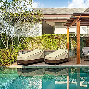 MR. COVER Outdoor Chaise Lounge Covers Waterproof for 74-76 Inch Patio Lounge Chairs, Sturdy 600D Polyester & Double-Stitched Seams, Brown & Khaki, Set of 2