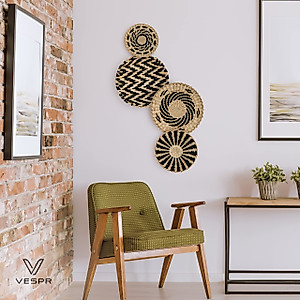 VESPR Rattan Wall Basket Decor with Included Wall Hooks – Bohemian Handmade Wall Art - Centerpiece Decorations - Set of 4 Woven Baskets - Perfect Rustic Home Décor for Kitchen, Living Room, Bedroom