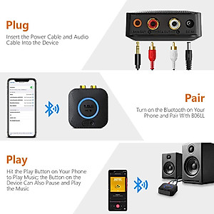 [2022] 1Mii Bluetooth 5.0 Music Receiver, HiFi Wireless Audio Adapter, Bluetooth Receiver with 3D Surround aptX Low Latency for Home Stereo System 12hrs Playtime