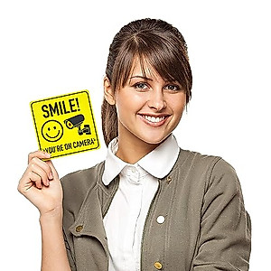 ASSURED SIGNS Smile You're On Camera Signs Stickers - 7 X 7 Inch - 8 Pack - Polite Video Surveillance Security Sign to Prevent Trespassing on Your Private Property - Perfect for House, Business, Yard or Driveway