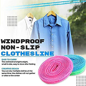 iCJJL Clothesline Adjustable Windproof Clothes Drying Rope Portable Hanging Rope for Home Use, Camping Travel, Indoor Outdoor Laundry Plastic Non-Slip(8M) (Blue)