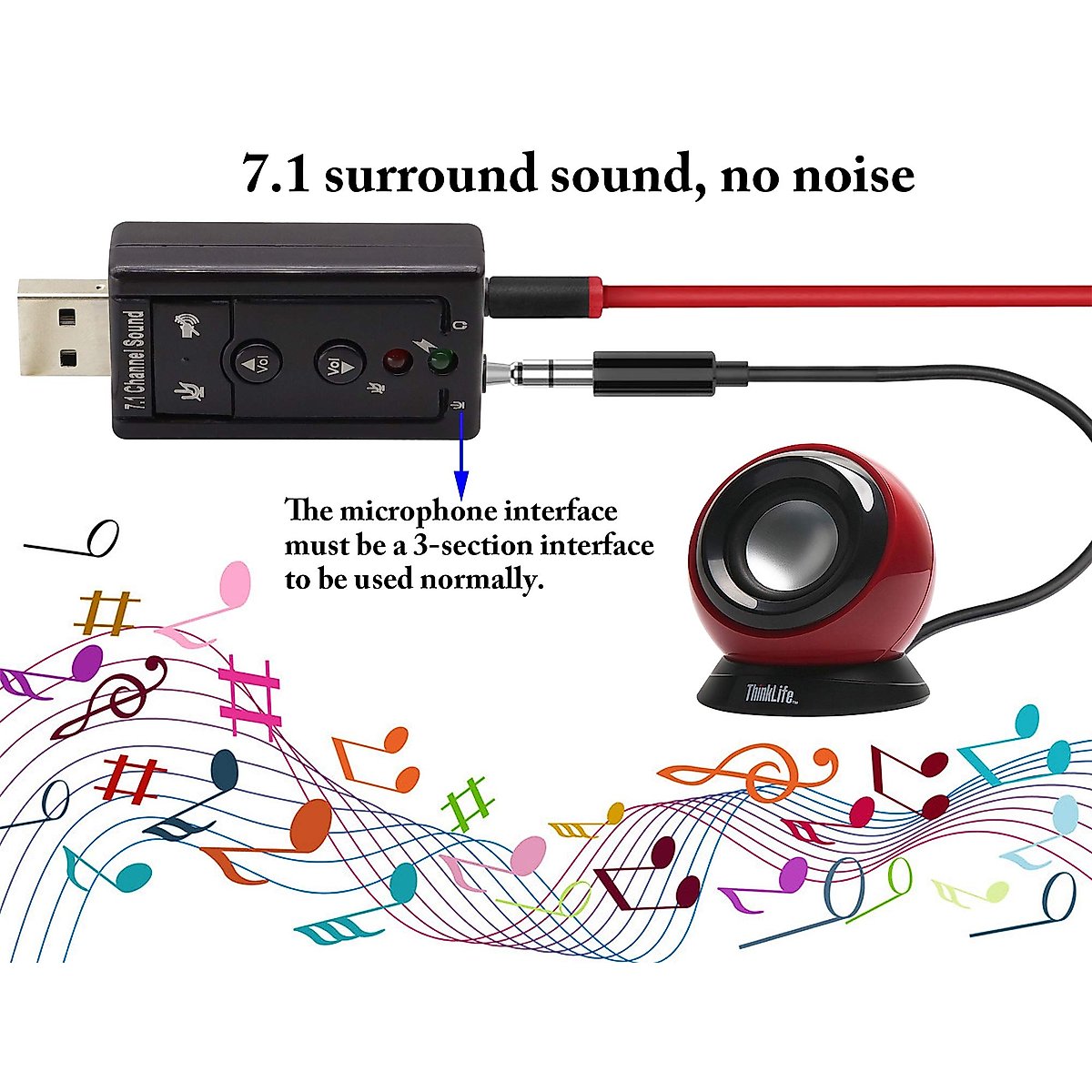 zdyCGTime Hi-Speed USB 2.0 7.1-Channel Virtual USB 3D Stereo Audio Adapter External Sound Card with 3.5 mm Audio and Microphone Ports, Internal Amplifier and Volume Controls