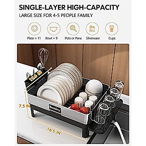 BOOSINY Dish Racks for Kitchen Counter, 304 Stainless Steel Large Dish Rack and Drainboard Set, Full Size Dish Drainer with Swivel Spout Drainage, Utensil Holder and Cup Holder for Big Family