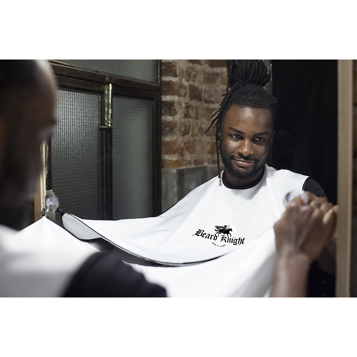 Beard Apron, Hair Clippings Catcher with Bag, Grooming Cape Apron, Beard Catcher for Shaving Trimming, Non-Stick Beard Cape- White