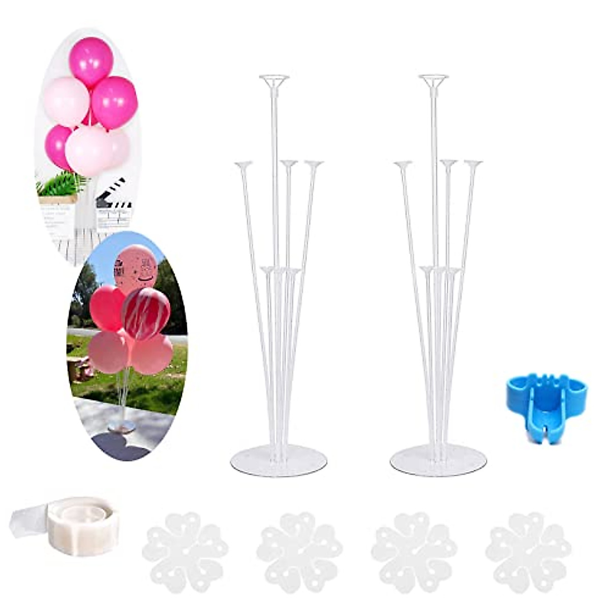2 Sets of Balloon Stand Kits 28'' balloon arch kit with base, Reusable Clear Balloon Column Stand kit for Table, Including Glue, Tie Tool, Flower Clips, for Home Outdoors Birthday Wedding Party Decorations (2 set)
