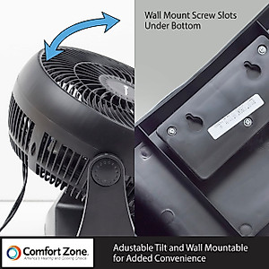 Comfort Zone CZHV8T 8” 3-Speed, Wall-Mountable Table Fan with 180-Degree Adjustable Tilt, Black