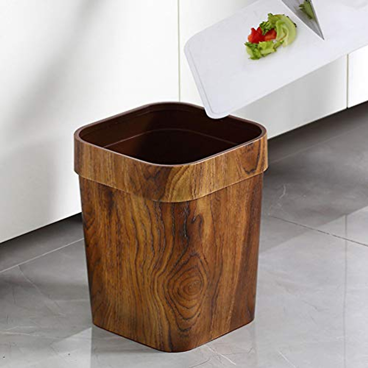 Garneck Trash Container Vintage Trash Trash Can Wood Small Square Wastebasket Garbage Container Bin Trash Can Pail for Bathroom Kitchen Home Office Square Garbage Container Kitchen Garbage Cans