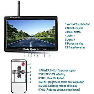 OiLiehu Wireless Backup Camera and Monitor Kit, 7 inch HD LCD Monitor with Antenna, 2 x Wireless Rear View Camera, IP67, Night Version, 12-24 V, Suitable for Buses, SUVs, Trucks, Trailers