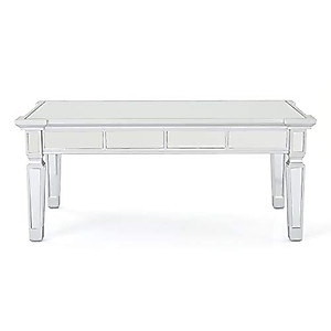 Christopher Knight Home Solanna Mirror Finished Faux Wood Coffee Table, Clear / Mirror White, 23 in x 42.15 in x 18.25 in
