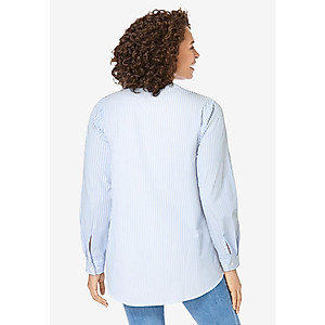 Woman Within Women's Plus Size Perfect Pintuck Tunic - 30/32, French Blue Stripe