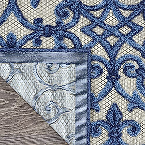 Nourison Aloha Indoor/Outdoor Grey/Blue 2'8" x 4' Area Rug, Transitional, French Country, Easy Cleaning, Non Shedding, Bed Room, Kitchen, Living Room, Deck, Backyard, (3' x 4')