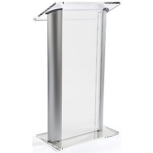 Displays2go Acrylic Podium with Frosted Panel, Modern Church Lectern, Rubber Feet - Clear with Silver (LECTALACF)