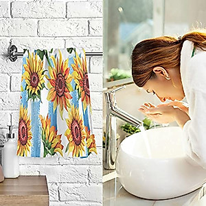 Sunflower Flower Hand Towels Set of 2, Highly Absorbent Soft Cotton Face Towels Bathroom Decorative Towel for Beach Gym Spa Shower, 16x28In