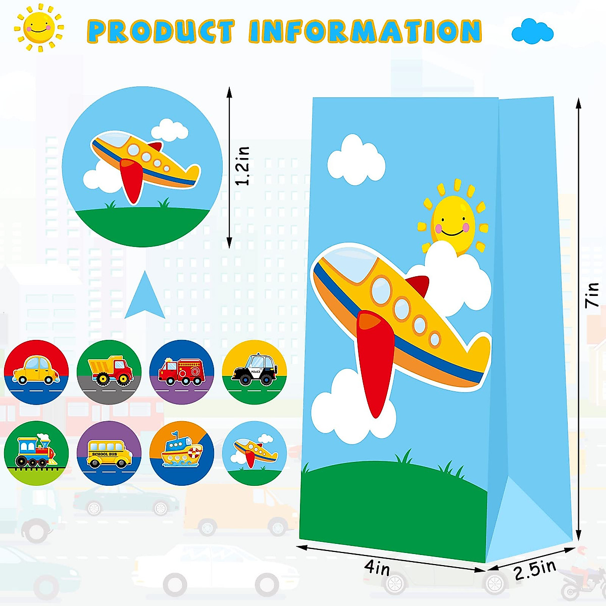 32 Pieces Mini Transportation Goodie Bags Transportation Birthday Party Supplies Transportation Party Favor Bags Cars Theme Birthday Party Decorations for Kids Birthday Baby Shower Party Supplies