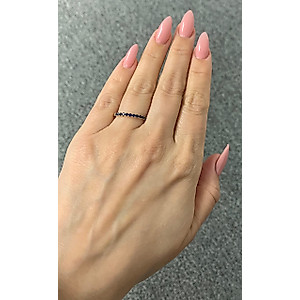 10K Yellow Gold Natural Blue Sapphire Wedding Anniversary September Birthstone Band Ring - Size 8