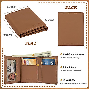 Banuce Top Grain Leather Trifold Wallet for Women Small with Credit Card Holder and ID Window Brown