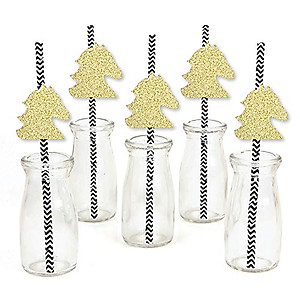 Gold Glitter Horse Party Straws - No-Mess Real Gold Glitter Cut-Outs and Decorative Kentucky Horse Derby Horse Race Party Paper Straws - Set of 24