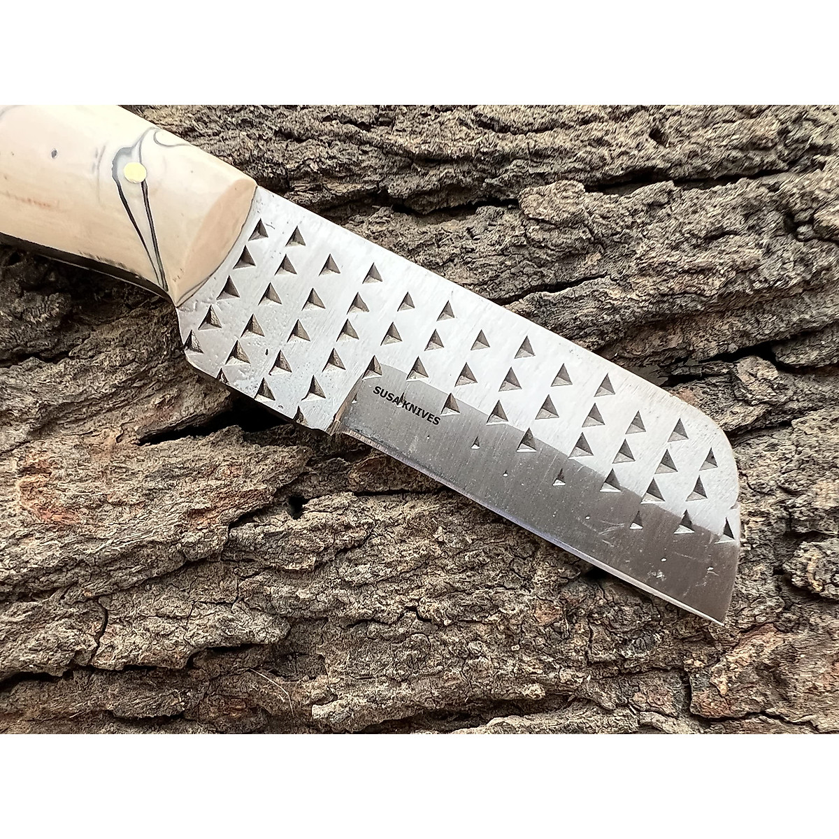 SUSA KNIVES Custom Handmade Rasp Bull Cutter knives horse file steel bull cutter knife, cowboy skinner knife with pancake leather sheath (WHITE)
