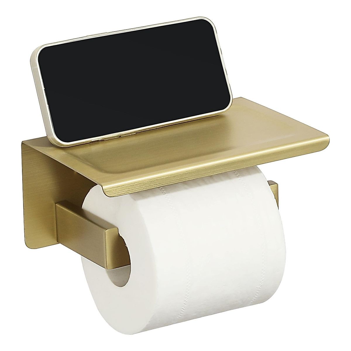 Alise Toilet Paper Holder,Bathroom Tissue Holder with Shelf,SUS304 Stainless Steel Toilet Paper Roll Holder Storage Dispenser,Self Adhesive or Wall Mount Drilling Paper Rack, Gold GYT5000-G