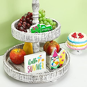 3 Pcs Hello Summer Tiered Tray Decor Summer Mini Wood Sign Farmhouse Wooden Watermelon Decor Rustic Gnome 3D Tiered Tray Sign Summer Kitchen Table Centerpieces Decorative Summer Tiered Tray Decoration