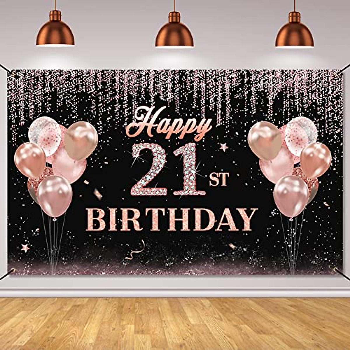 Vlipoeasn 21st Birthday Decorations for Her Rose Gold 21st Birthday Backdrop 21st Birthday Banner Happy 21st Birthday Party Supplies 21 Years Old Birthday Decoration