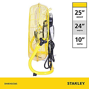 Stanley 20" Industrial High Velocity Floor Fan with 3 Speed Settings. Use for Shop, Garage or Warehouse. All Metal Construction (ST-20F)