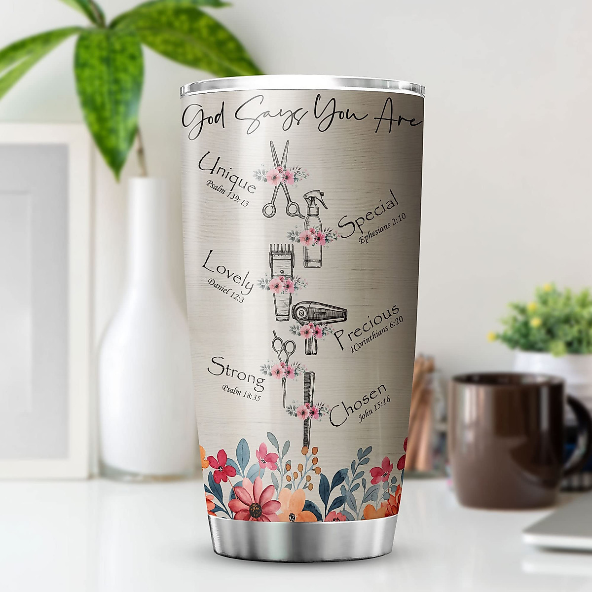 MYMISOR God Says You Are Tumbler Cosmetology Hairstylist Bible Saying Gift For Salon Owner 20oz Stainless Steel Tumblers Flower Girl Present Hairdresser Hairdressing Christian Cups