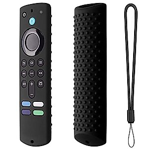 Remote Cover for TV Stick (3rd Gen) TV Stick 4k&4K Max (2021 Release) Silicone Protective Cover Shockproof Remote Control Glove with Lanyard(Black)