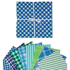 Soimoi Precut 10-inch Check Prints Cotton Fabric Bundle Quilting Squares Charm Pack DIY Patchwork Sewing Craft- Blue & Sea Green