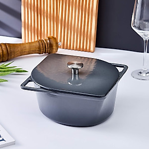 Bruntmor 3 Quart Cast Iron Enameled Dutch Oven Modern Squoval Shaped Design. Nonstick Seasoned Pot With Stainless Steel Knob for Dinner, Grey, Enamel Cast Iron.