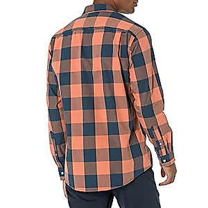 Amazon Essentials Men's Regular-Fit Long-Sleeve Casual Poplin Shirt, Navy Orange Buffalo, X-Large