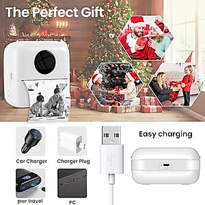 ZERNBER X5 Mini Printer Sticker Printer, Portable Inkless Black and White Thermal Bluetooth Sticker Printer for Pictures, Notes, Kids DIY Gifts (Free 10 Rolls of Printing Paper) White…