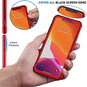 ORETECH Designed for iPhone XR Case, with[2 x Tempered Glass Screen Protector] 360 Full Body Shockproof Anti Scratch Protection Cover Hard PC Soft Rubber Silicone Case for iPhone XR 6.1'' 2018 Red