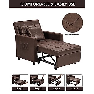 XSPRACER [Updated Convertible Chair Bed, Sleeper Sofa 3 in 1, Stepless Adjustable Backrest,Armchair, Sofa, Bed, PU Imitation, Brown, Single One