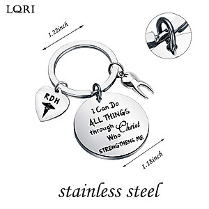 LQRI Dentist Gift Registered Dental Hygienist Gift I Can Do All Things Through Christ Who Strengthens Me Keychain Dental Jewelry Dentist Retirement Gift RDH Graduation Gift (sliver)