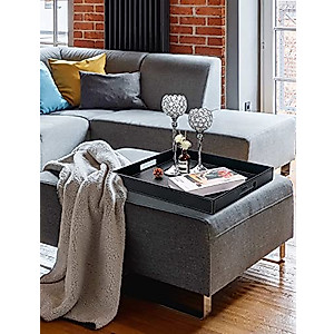 Ranslen Serving Tray with Handles, 20 x 16 Inch Rectangular Leather Tray for Coffee Table, Breakfast, Kitchen Home Black Tray Decor Extra Large