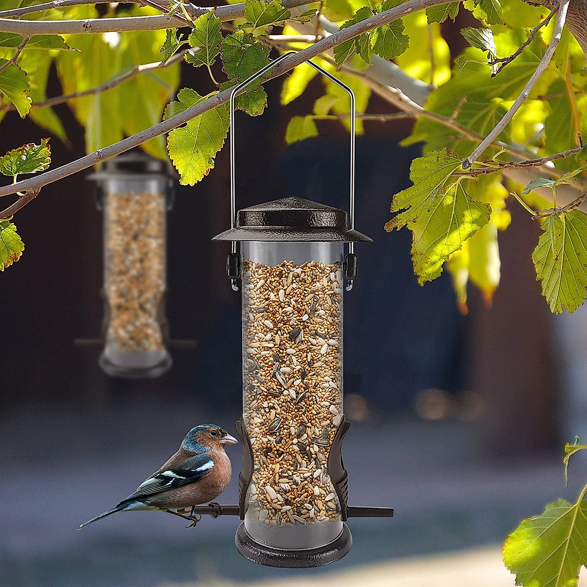 MIXXIDEA Wild Bird Feeders for Outdoors Hanging 2 Pack Stainless Steel Tube Bird Feeder Squirrel Proof, Finch Feeder for Garden Backyard Decoration Attractive Metal Thistle Feeder (Coffee)