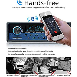 FYPLAY Dual USB Bluetooth Car Stereo, FM Radio Receiver, Hands-Free Calling, Built-in Microphone, USB/SD/AUX Port, Sky Blue Dual Knob Audio Car Multimedia MP3 Player, USB Fast Charging