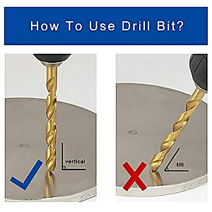 KIK Drill Bit Set- 13Pcs Titanium Coating High Speed Steel Twist Jobber Length for Wood Plastic Aluminum Alloy with Indexed Storage Case, 1/16"-1/4"