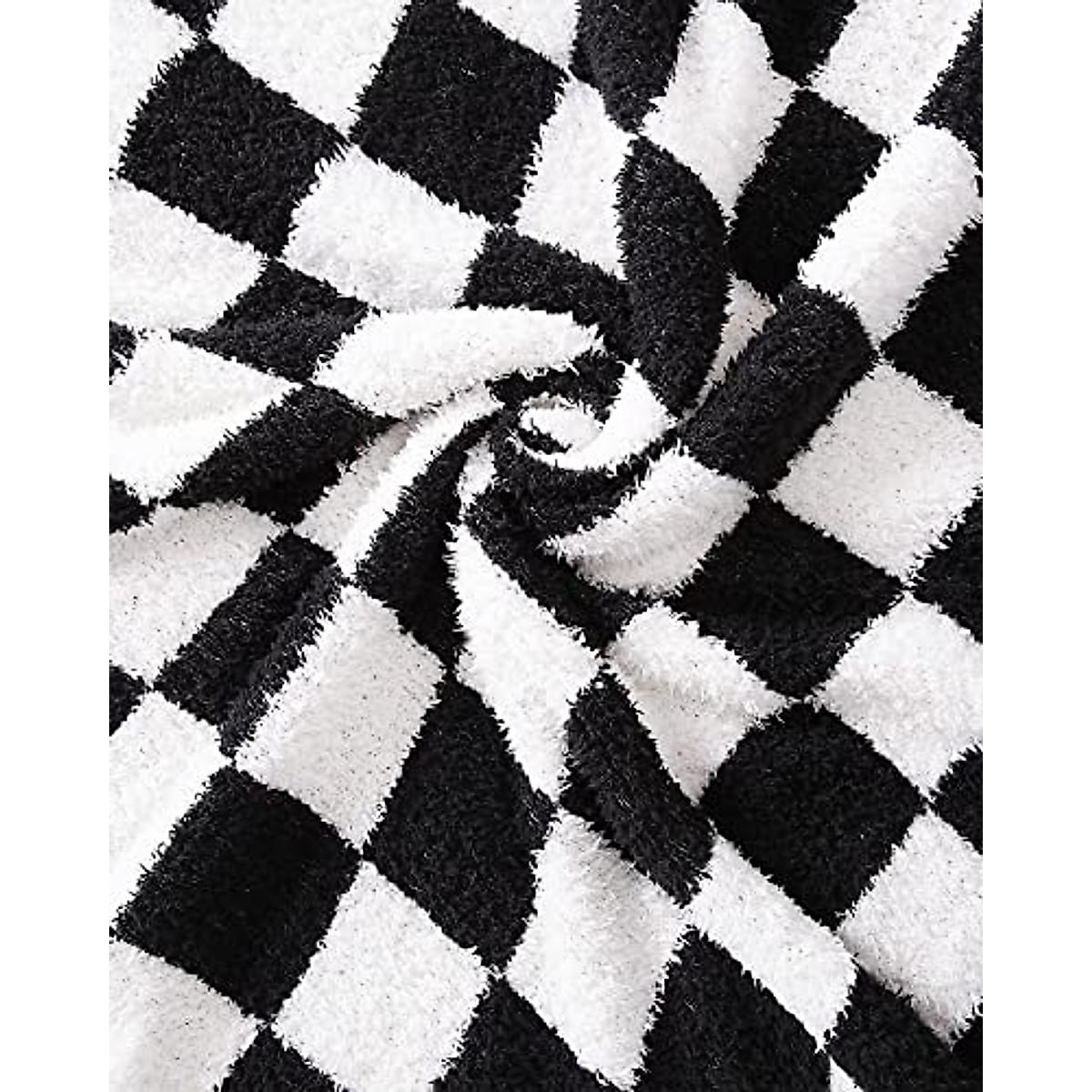 Panku Super Soft Checkered Throw Blanket, Knitted Cozy Warm Checkboard Fleece Blankets for Couch and Sofa, Reversiable Luxury Fluffy Plaid Knit Blanket Throw Black and White 50x60 Inches