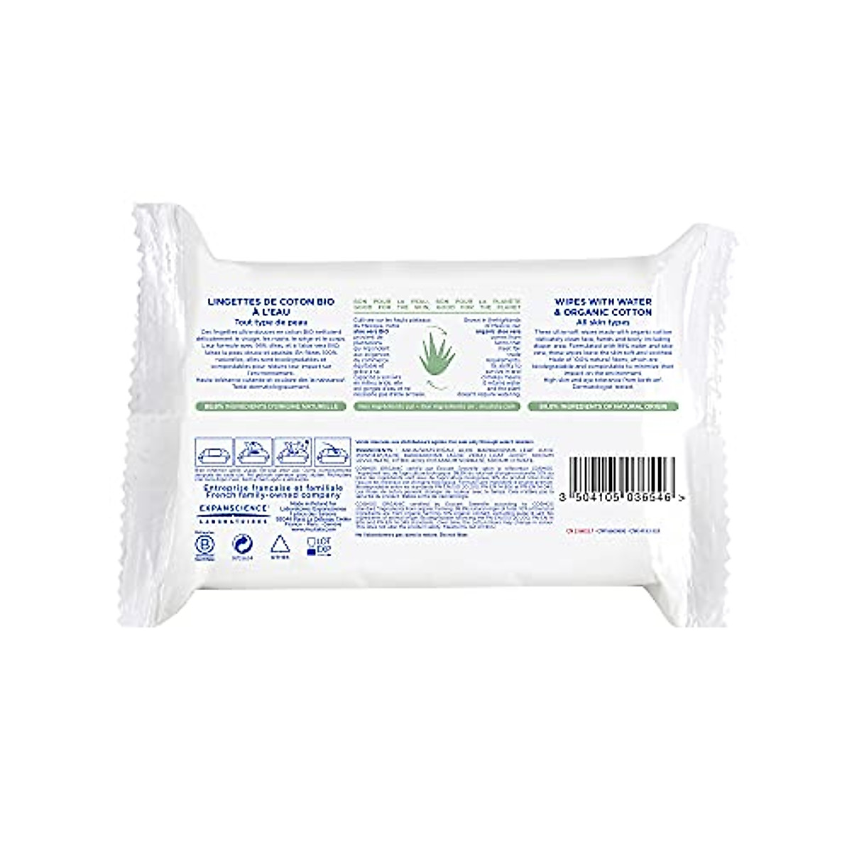 Mustela Baby Water Wipes with Organic Cotton & Aloe Vera - For Face & Body - Fragrance Free - Made with Compostable, Plastic Free & Biodegradable Fibers - EWG Verified - 60 ct.