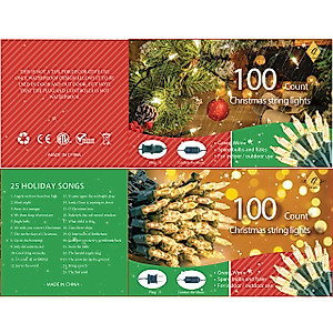 Indoor/Outdoor Multi-Color Musical Christmas Lights - Plays 25 Classical Holiday Songs - 8 Function Chaser - Green Wire - 26 Ft Wire Length, 2" Space Between Bulbs