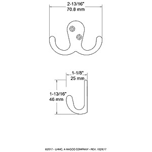 Liberty Hardware B46114Q-W-C5 Double Prong Robe Hook, White