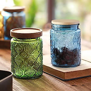 23.7 FL OZ Blue Glass Jars, 2 Pack Vintage Glass Kitchen Storage Counter Jar, Candy Jars with Lids, Blue Mason Jars Hold Coffee Beans, Tea, Cookie, Sugar, Bath Salts & More (Blue)